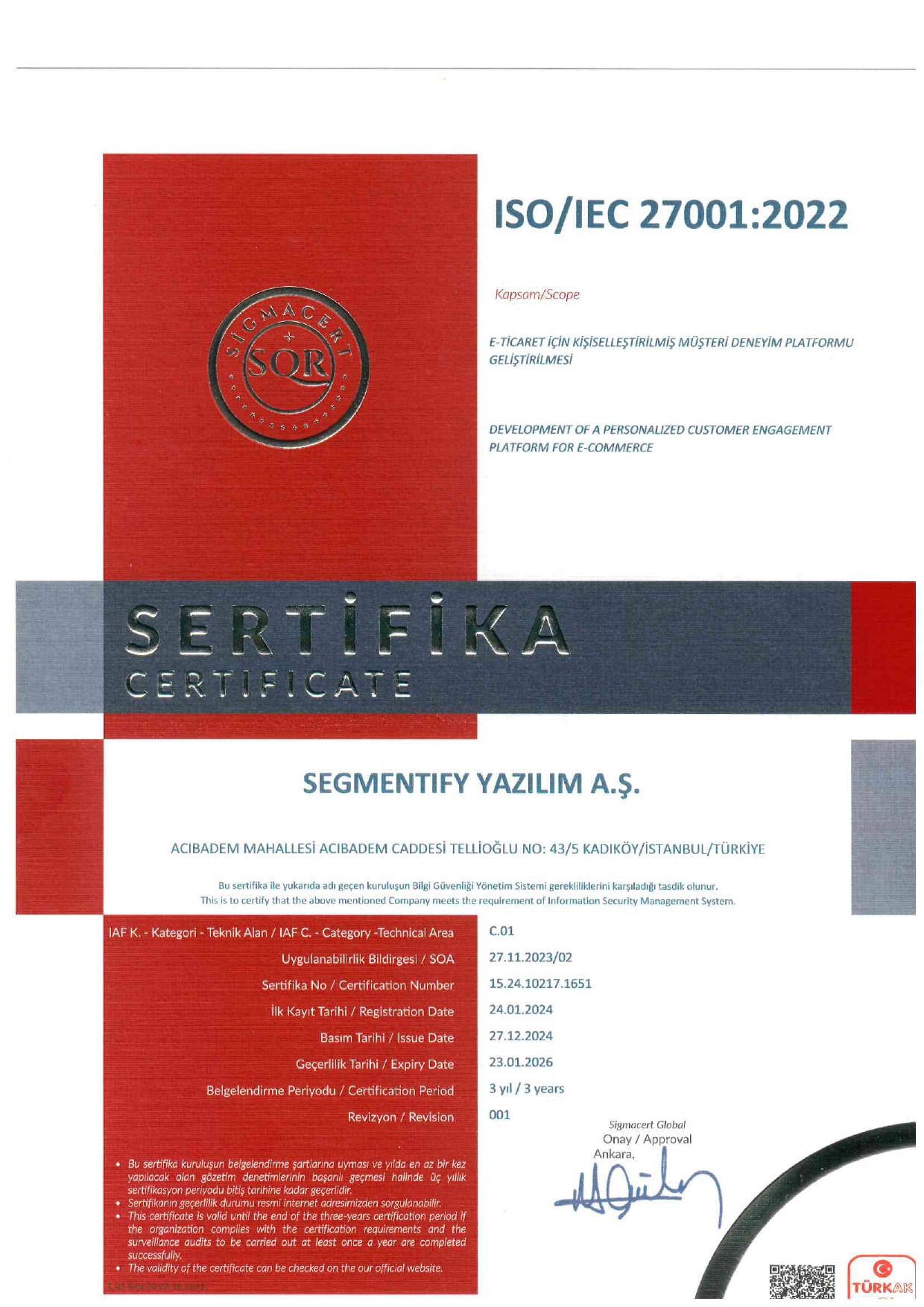 Segmentify ISO 27001: 2022 Certificate